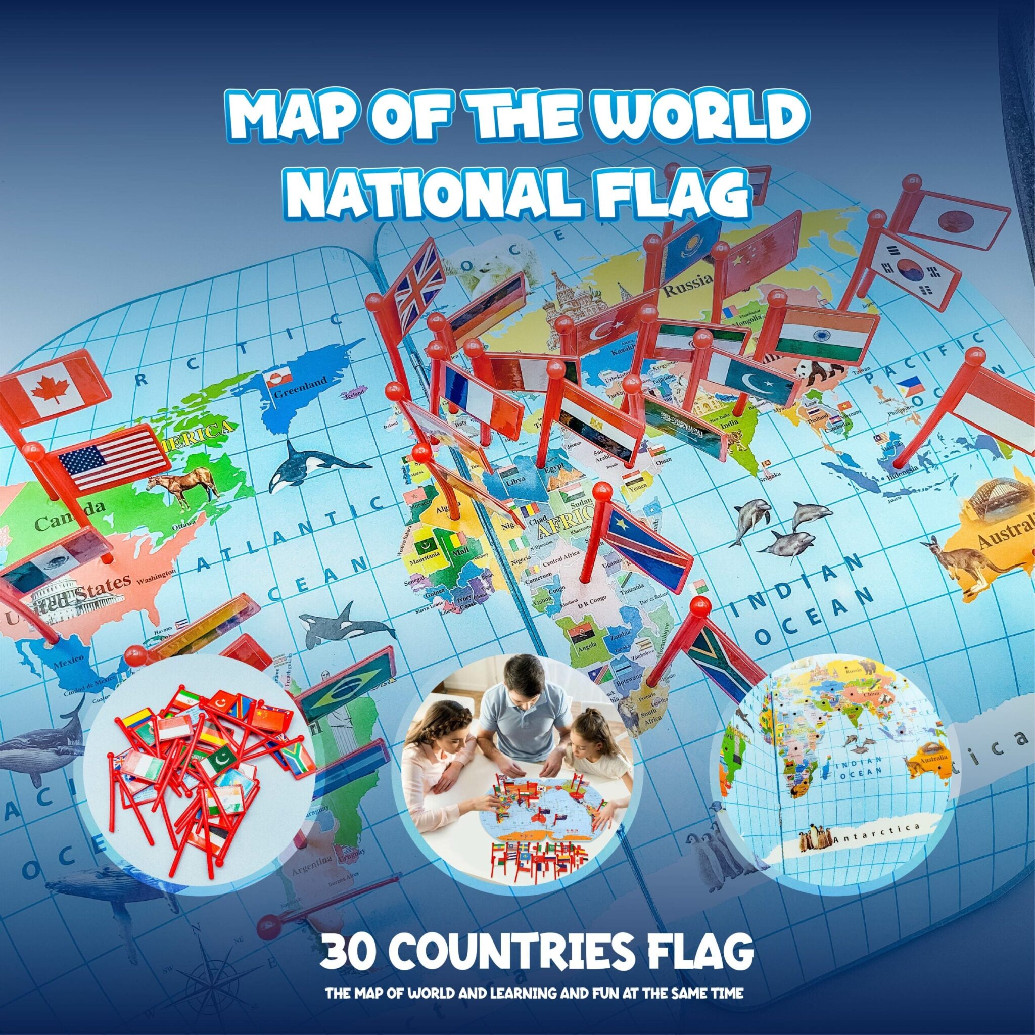 Buy Wooden World Map With Recognition 30 Countries Flags at Best Price ...